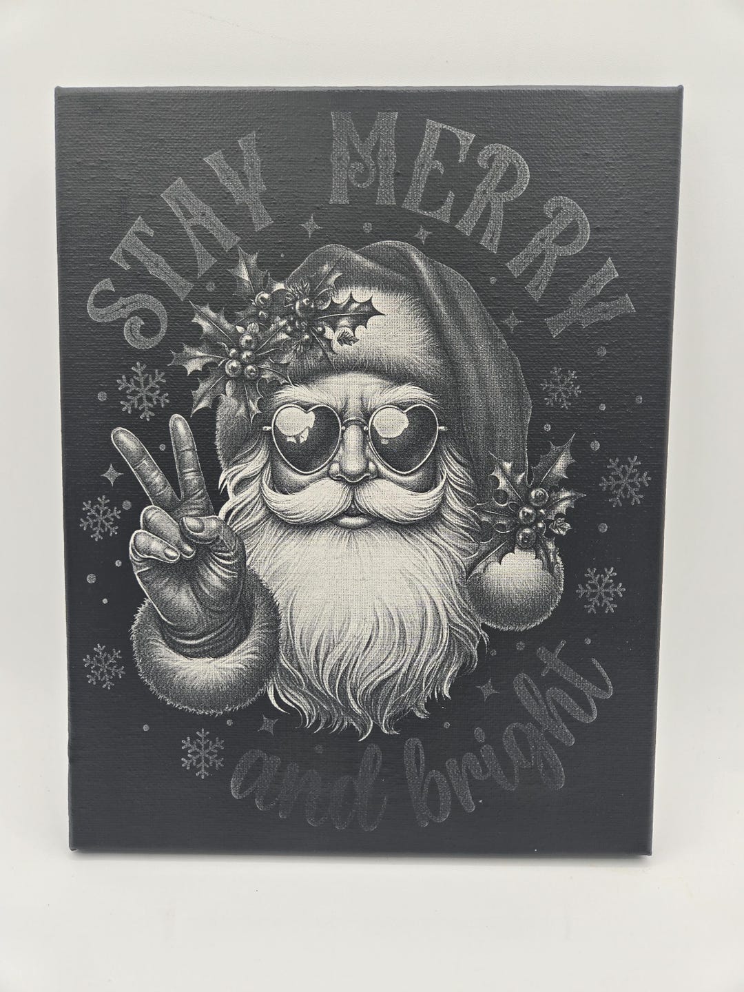 Canvas Laser Engraving 8x10 Flat Black Paint on White Canvas Stay Merry ...