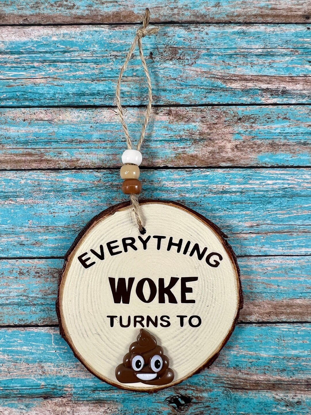 Funny Wood Slice Christmas Ornament: Everything Woke - Etsy