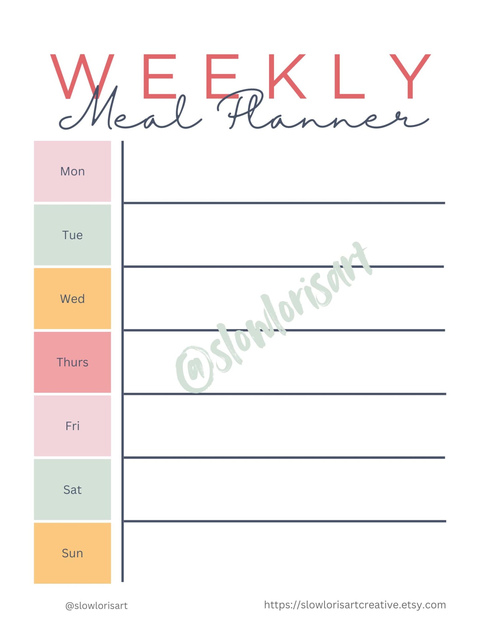 Printable Weekly Meal Planner | Printable Weekly Meal Organizer ...