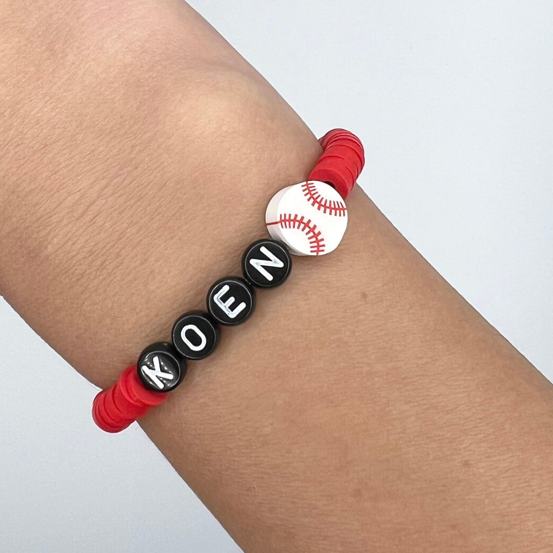 Baseball Heishi Name Bracelet | Sports Bracelet for Kids | Ball Players ...