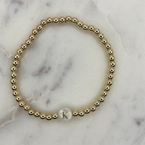 Gold Initial Bracelet | Personalized Initial Bracelet | Pearl Bracelet ...