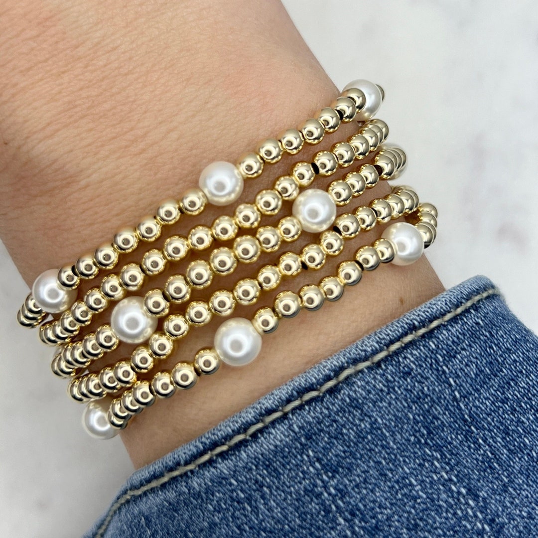 Pearl Beaded Bracelet | Pearl Stacking Bracelet | Pearl Gold Filled ...