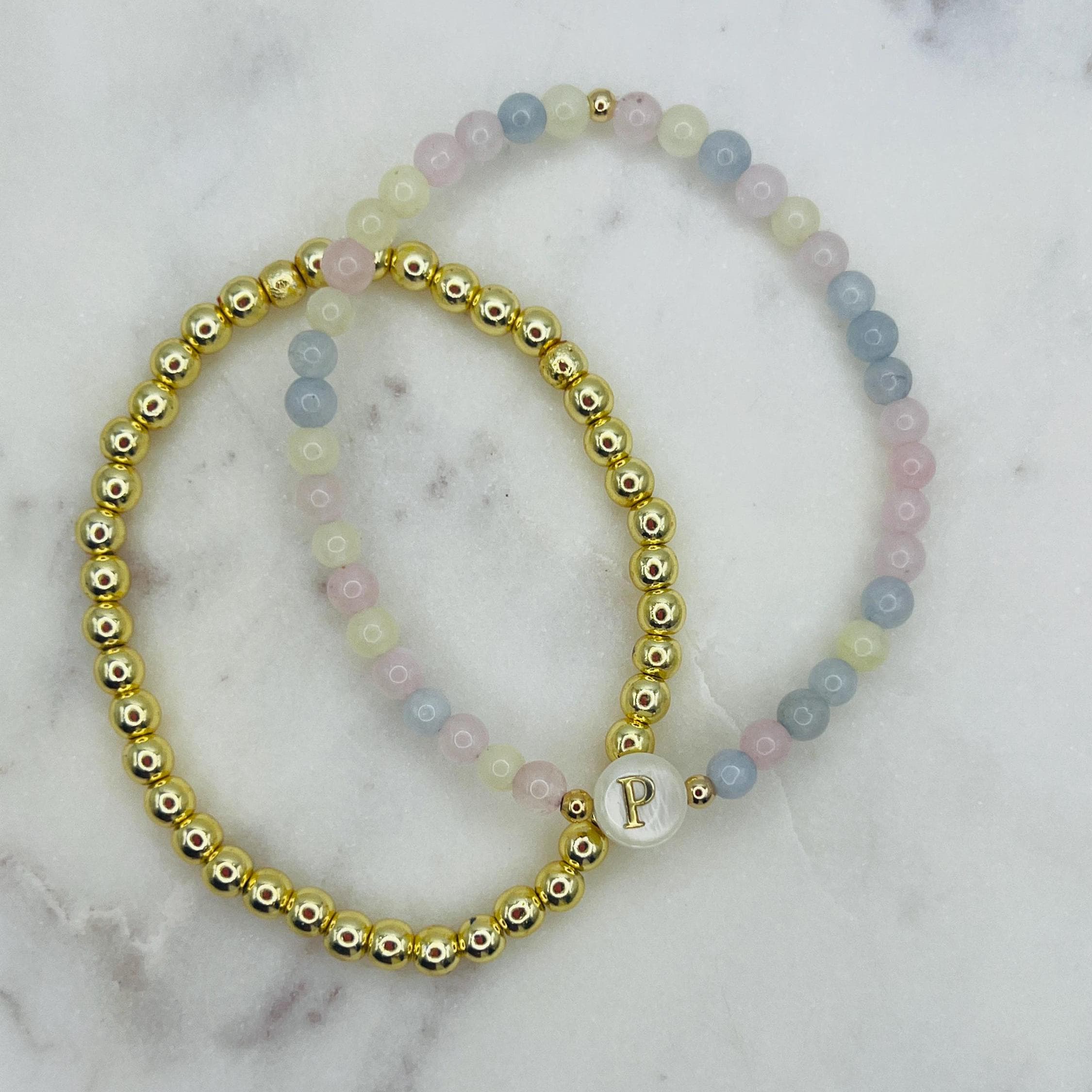 Beaded Initial Bracelet | Pearl Initial Bead Bracelet | Personalized ...