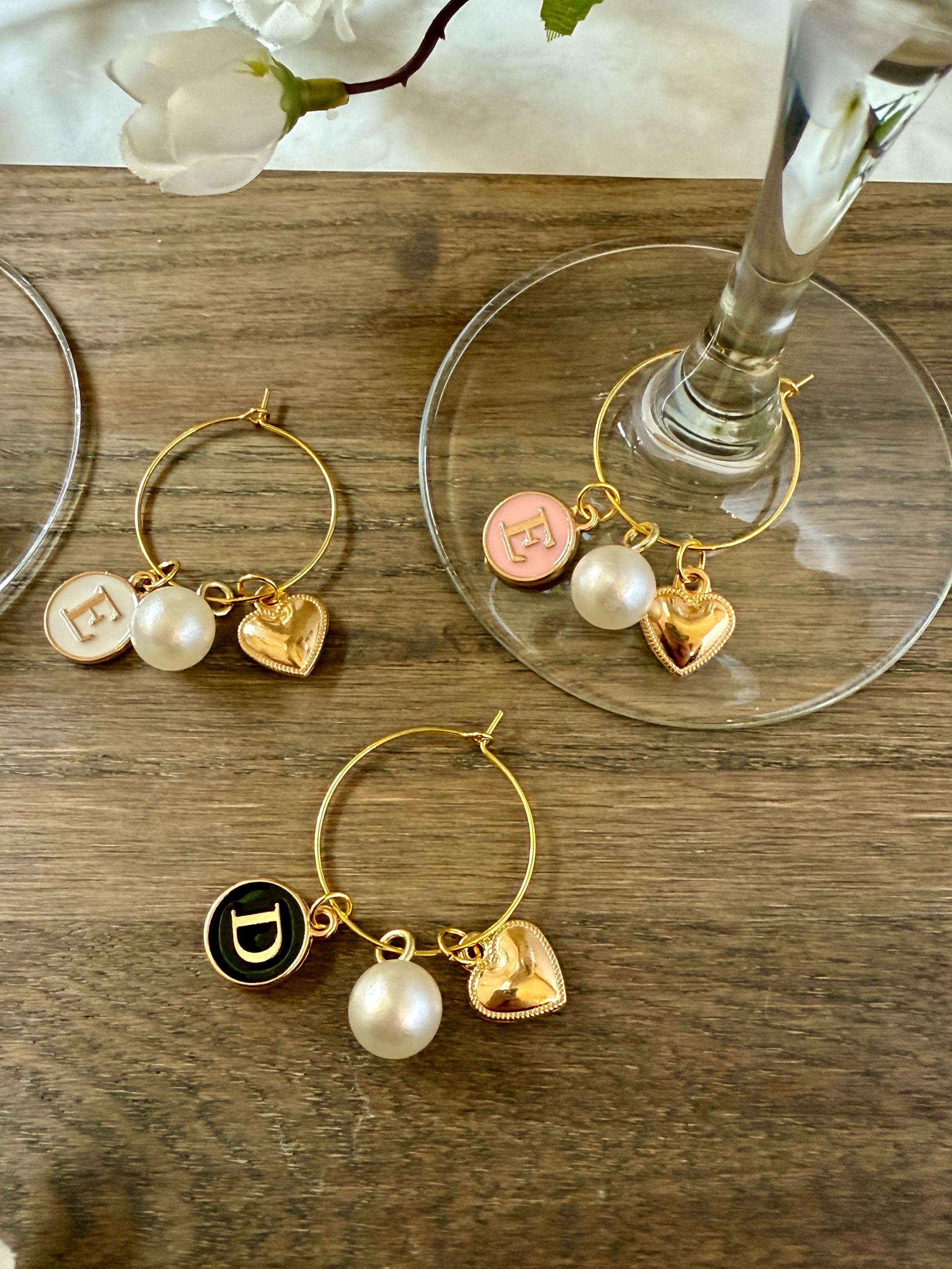 Custom Initial Wine Glass Charms | Heart Wine Charms | Personalized ...