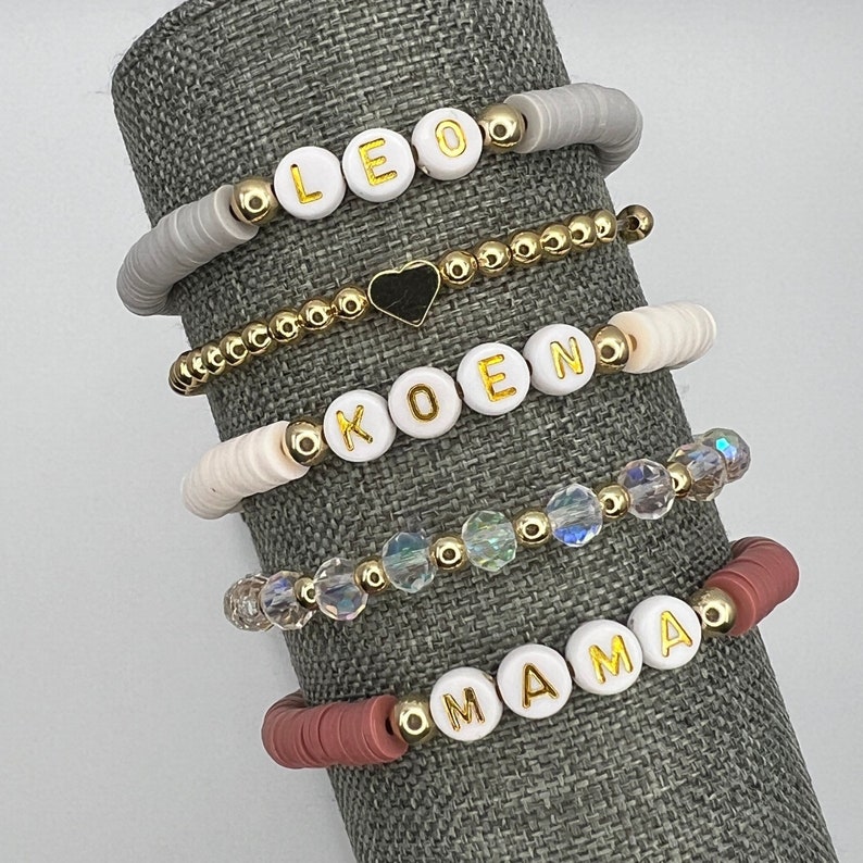 Custom Bracelet Stack Beaded Name Bracelet Mama Stackable - Etsy
