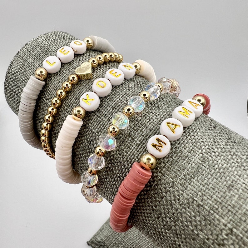 Custom Bracelet Stack | Beaded Name Bracelet | Mama Stackable Bracelets ...