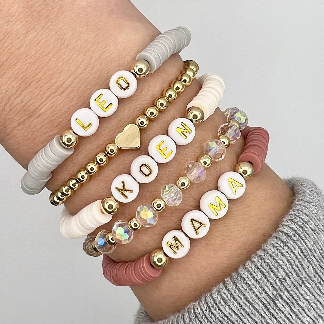 Custom Bracelet Stack | Beaded Name Bracelet | Mama Stackable Bracelets ...