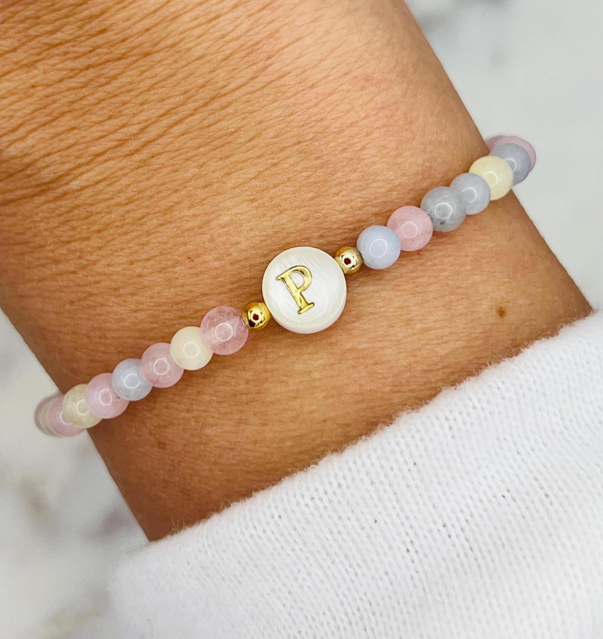 Beaded Initial Bracelet | Pearl Initial Bead Bracelet | Personalized ...