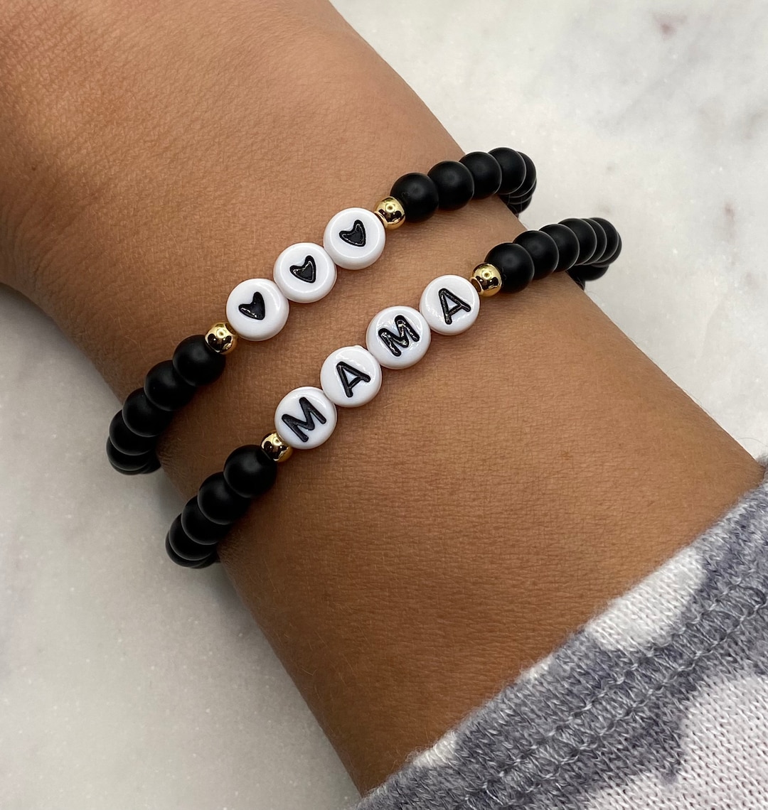 Mama Bracelet Handmade Jewelry Matte Black Beaded Bracelet - Etsy