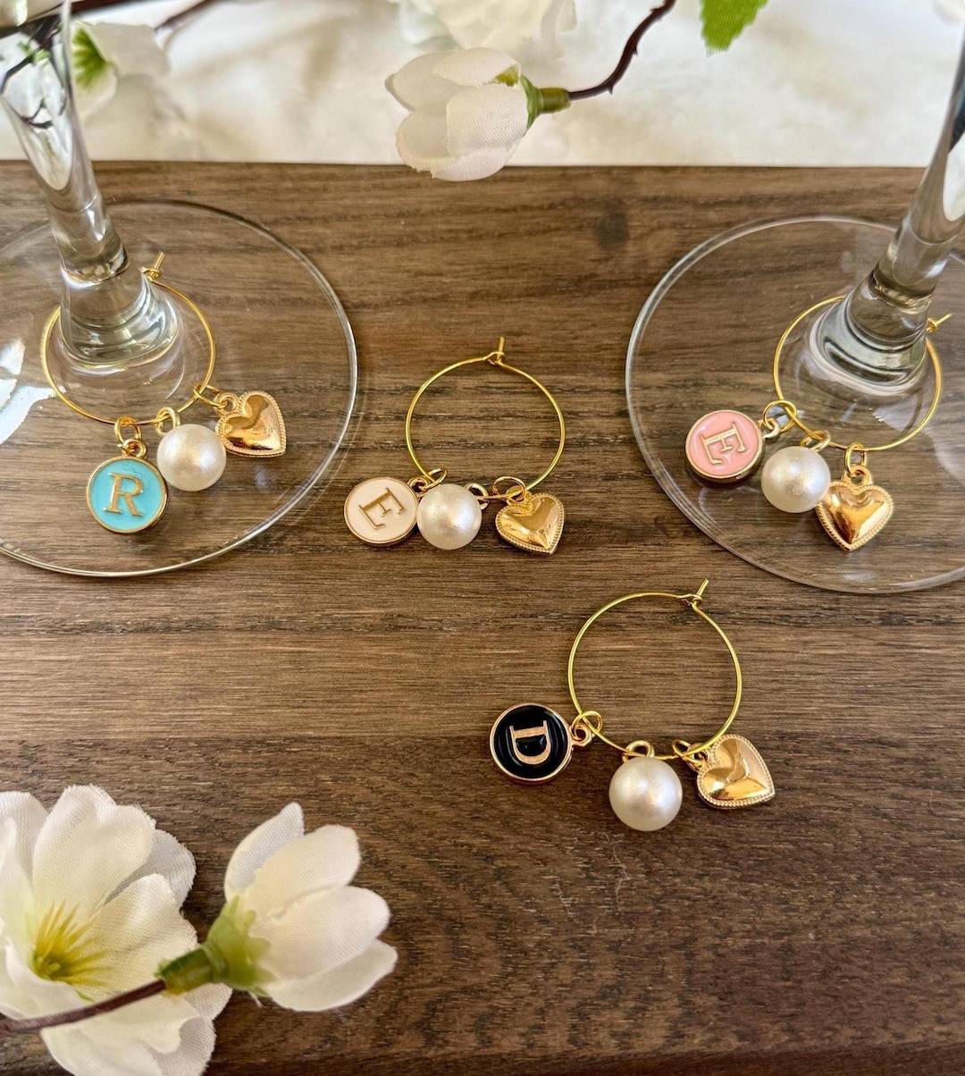 Custom Initial Wine Glass Charms | Heart Wine Charms | Personalized ...