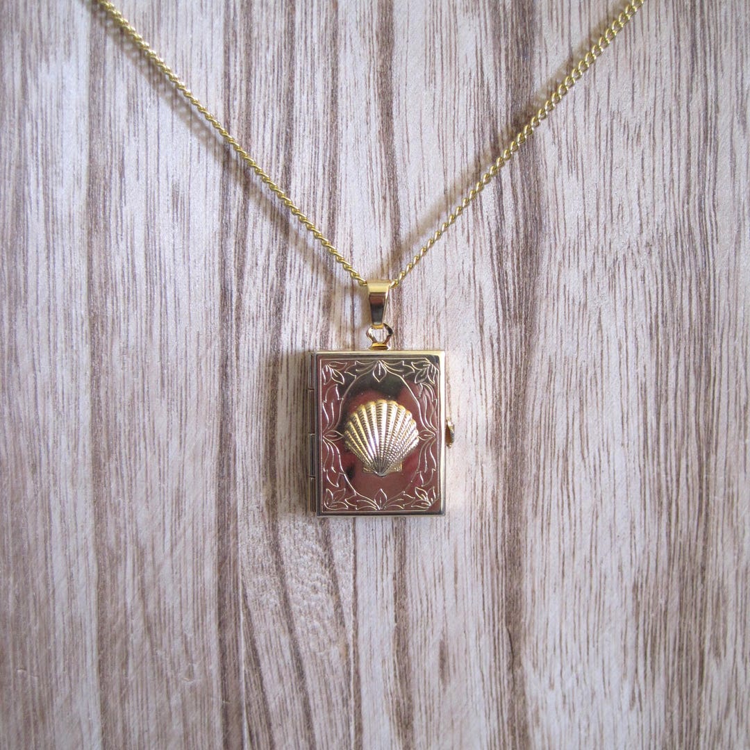 4-photo Seashell Locket Necklace Vintage Pendant Stainless Steel Chain ...