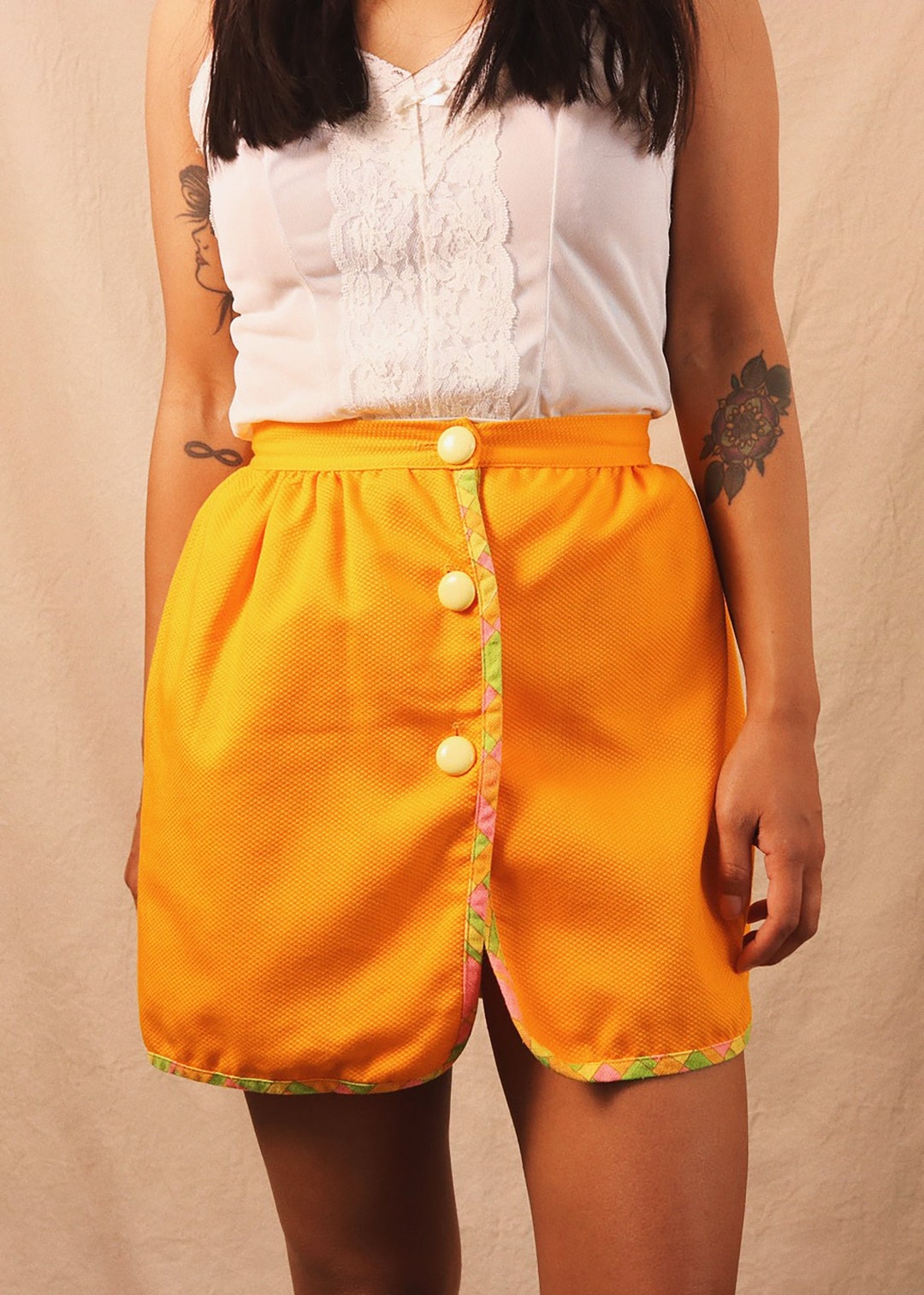 Vintage 60s Bright Orange Mini Skirt | Size 24W | Abstract Pattern - Etsy