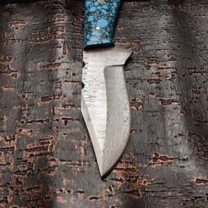 Damascus Camp Knife Turquoise Handle Handmade Skinner - Etsy