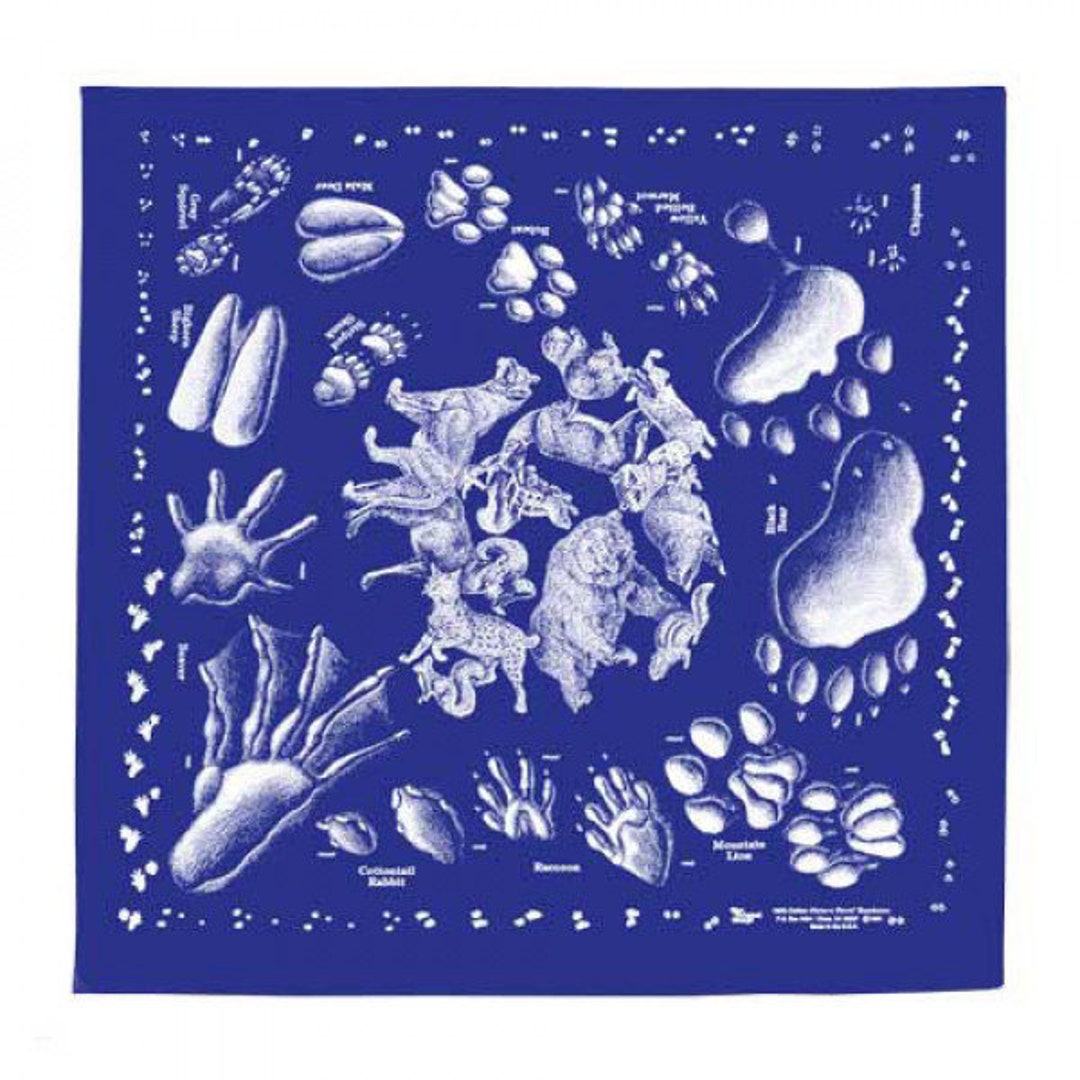 ANIMAL TRACKS BANDANA Wildlife Print Identification Outdoors Camping ...