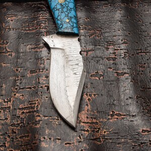 Damascus Camp Knife Turquoise Handle Handmade Skinner - Etsy