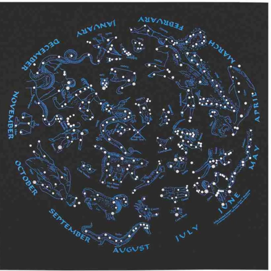 STAR CHART Bandana Glow in the Dark Stars Astronomy Nature Facts 22x22 ...