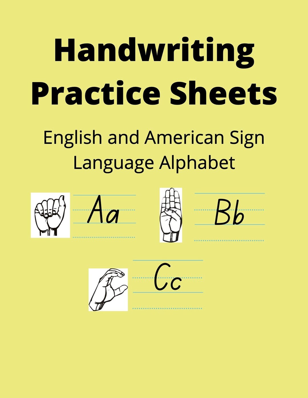 English/american Sign Language Handwriting Practice Sheets - Etsy