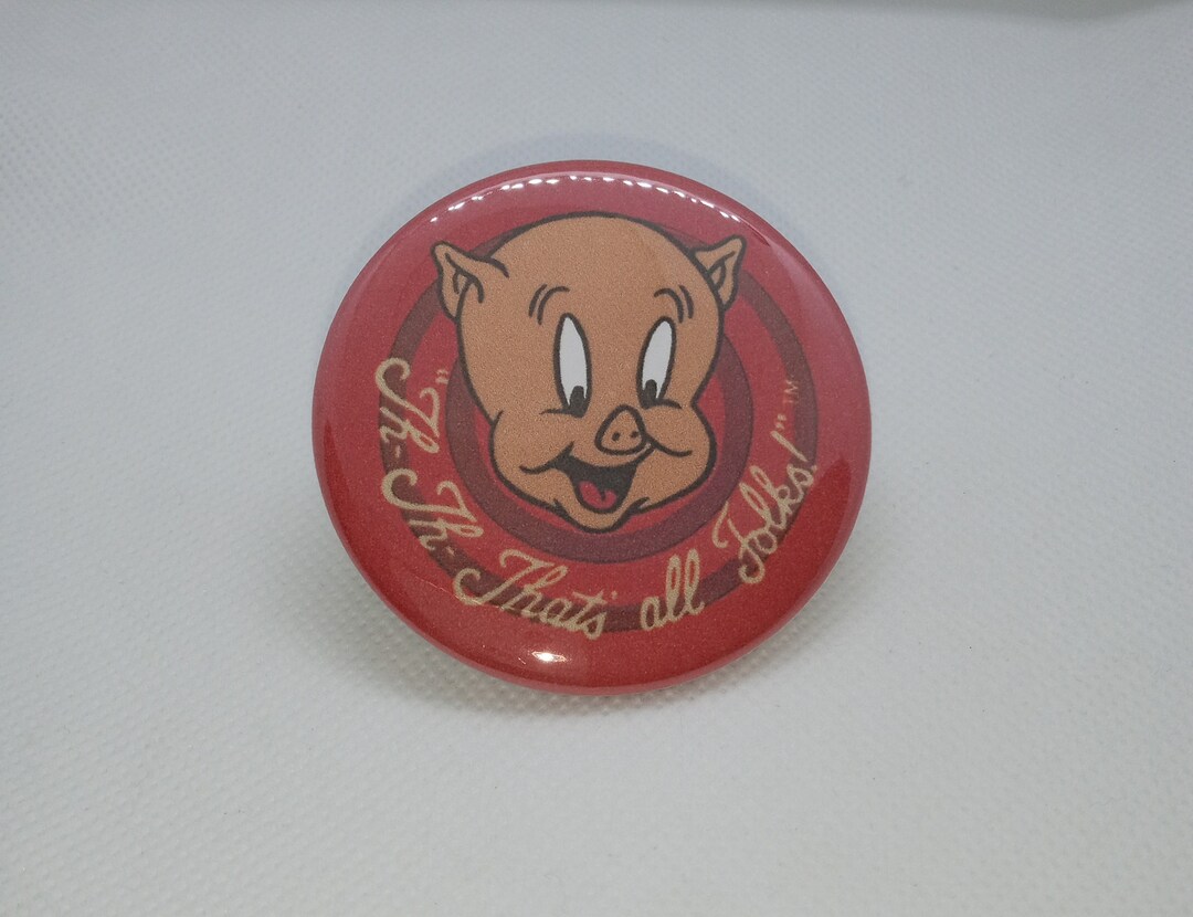 Porky Pig That's All Folks Pin Button Mirror Magnet Badge Reel Bookmark ...