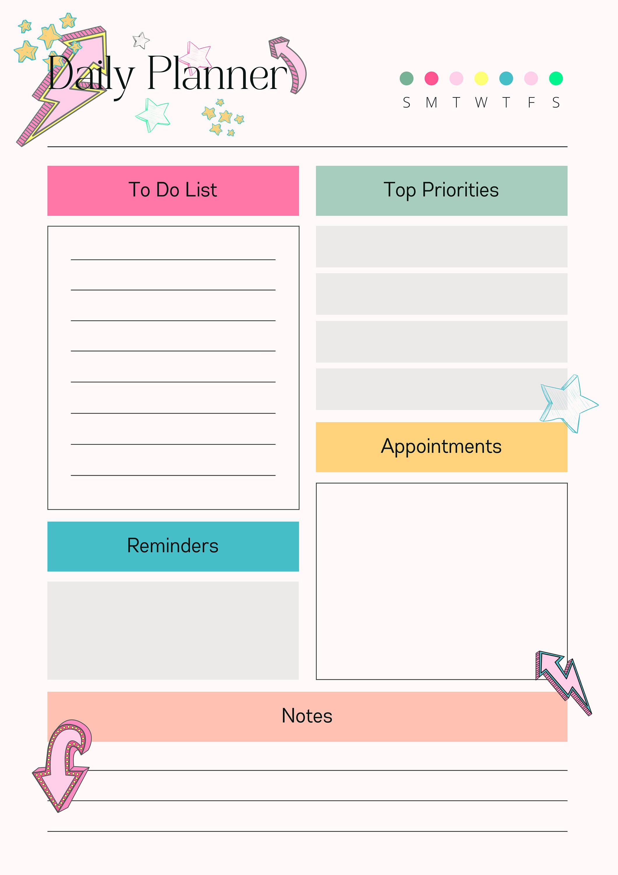 Printable Daily Planner Neon Arrow Sketch Design Abstract Design ...