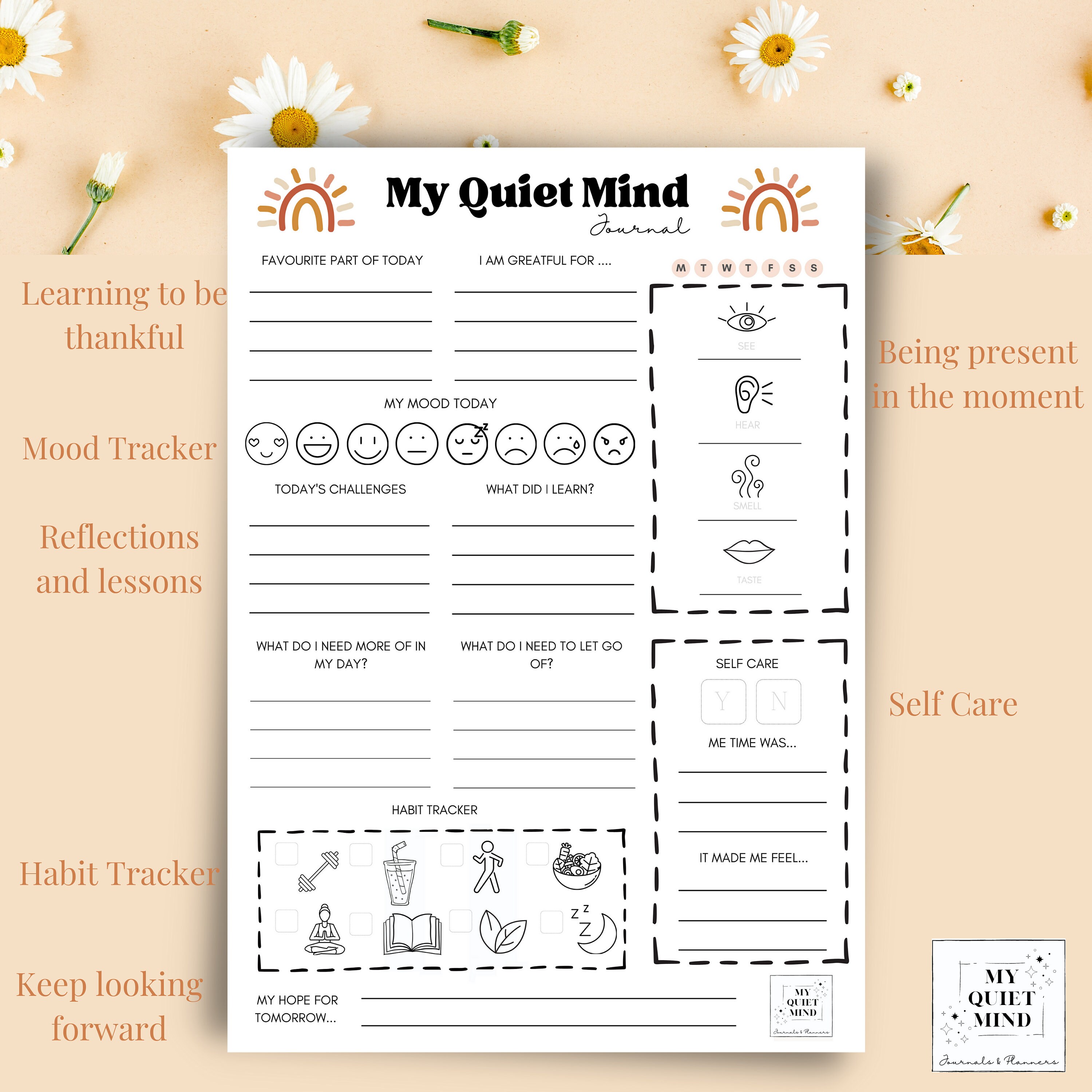 Boho Gratitude Journal Printable A4 A5 Self Care Mood - Etsy