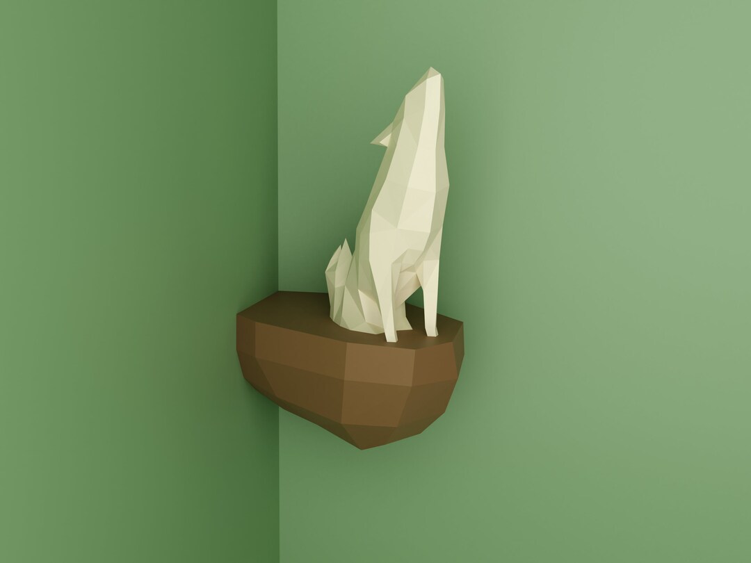 DIY Loup Papercraft, Paper Craft Loup sur Rocher, Template PDF ...