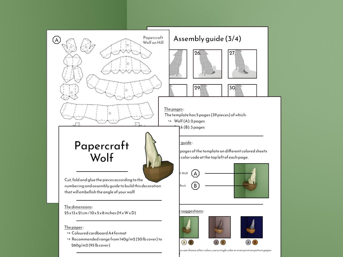 DIY Wolf Papercraft Paper Craft Wolf on Hill Template PDF - Etsy Australia