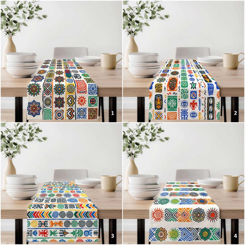 African Tribal Symbol Tabletop | Ethnic Geometric Motif Table Cover ...