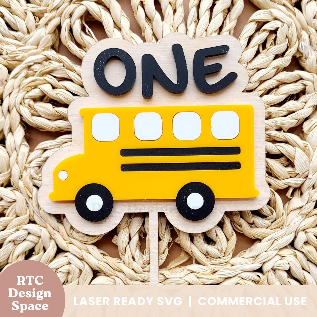 SVG School Bus Cake Topper Wheels on the Bus Layered Laser Engraving ...