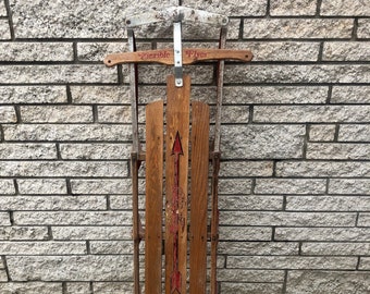 Vintage Rocket Plane Sled, Vintage Wood Sled, Metal Rails, Winter Decor ...