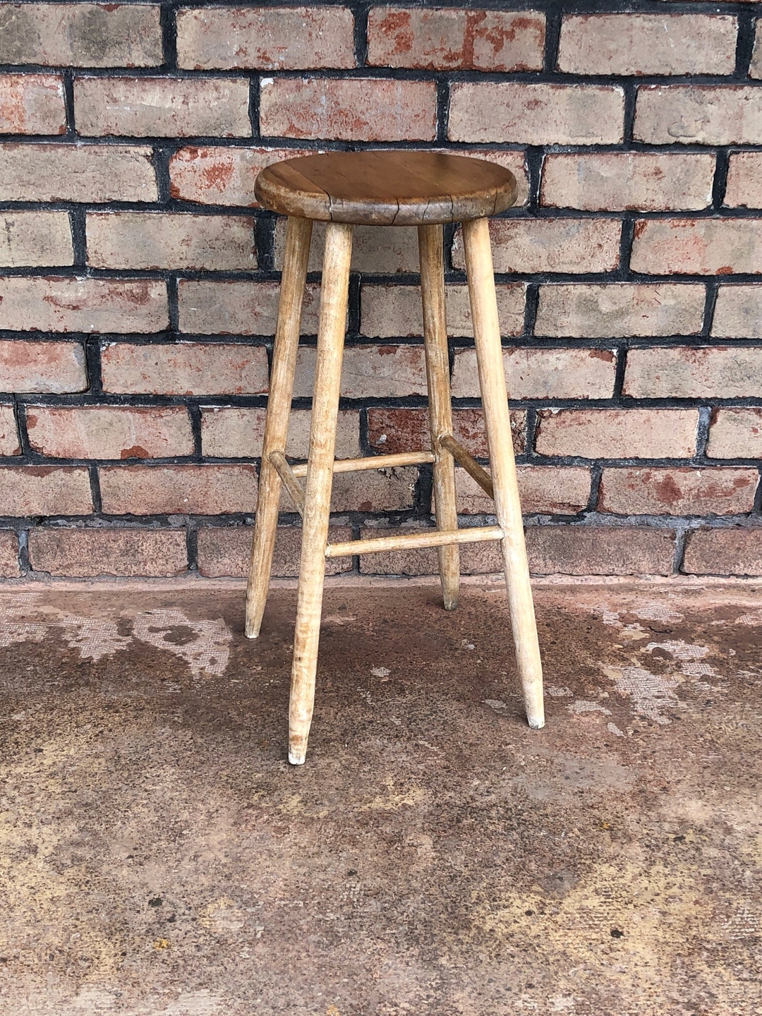 Vintage Rustic Wood Stool, 25 Farm House Stool, Stool Plant Stand ...