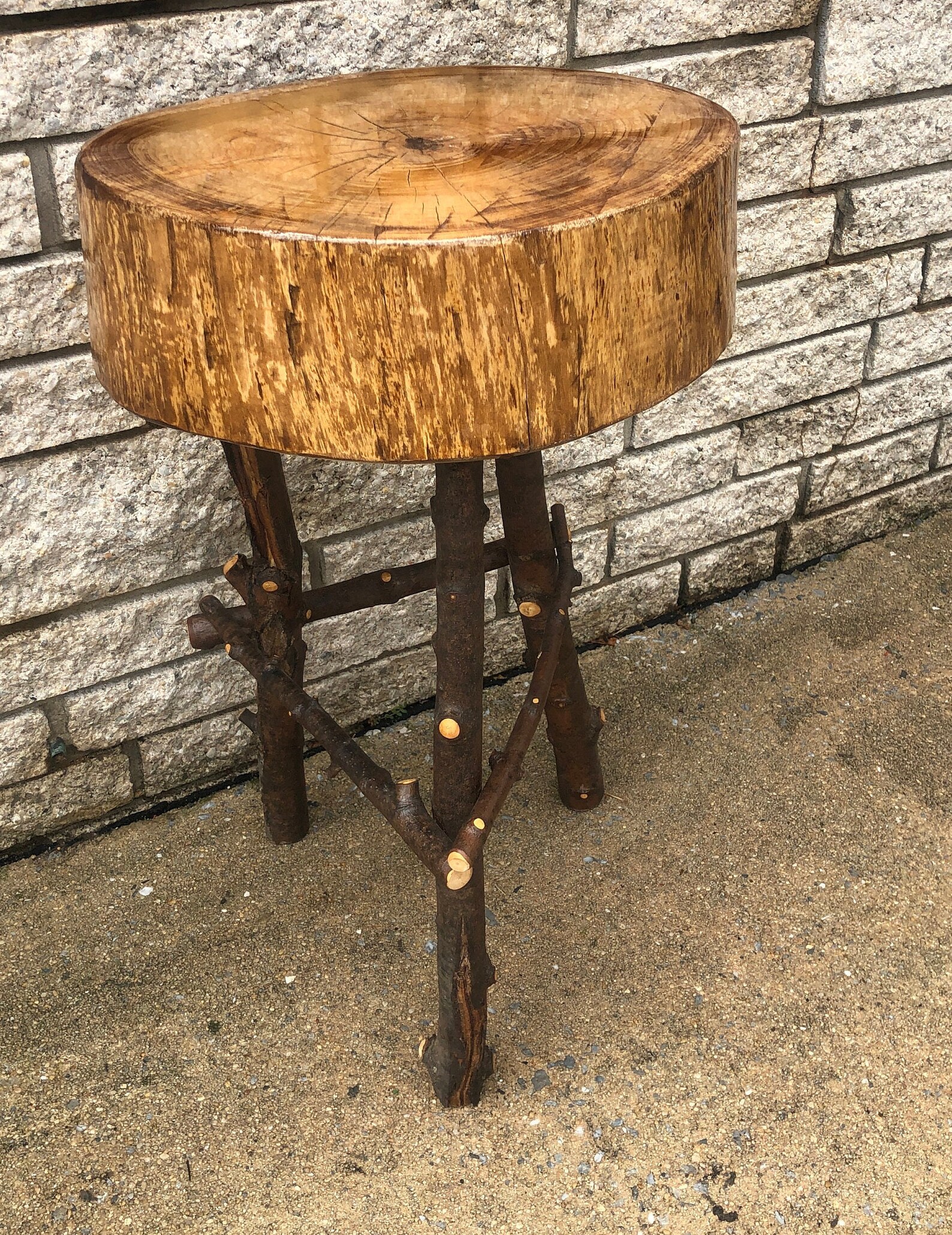 Rustic Wood Slab Stool Unique Side Table 3 Leg Stool Rustic - Etsy
