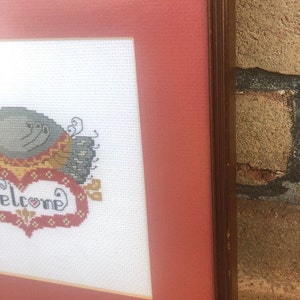 Vintage Needlepoint Welcome Art, Framed Cross Stitch Artwork, Partridge ...