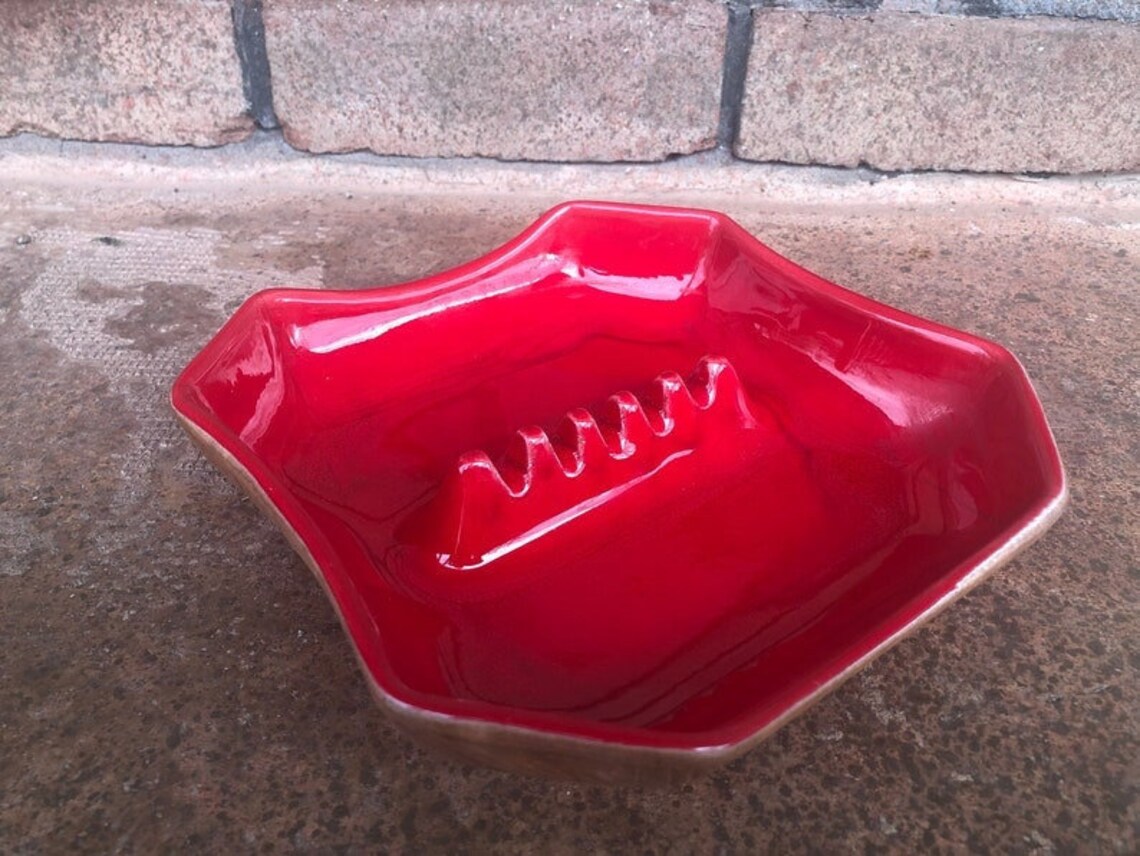 Mid Century Red Ash Tray Large Square Ashtray Wood Grain - Etsy