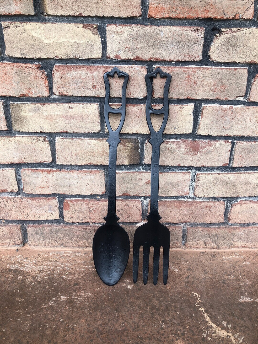 Vintage Black Metal Fork and Spoon Set, Utensil Decor, Rustic Kitchen ...
