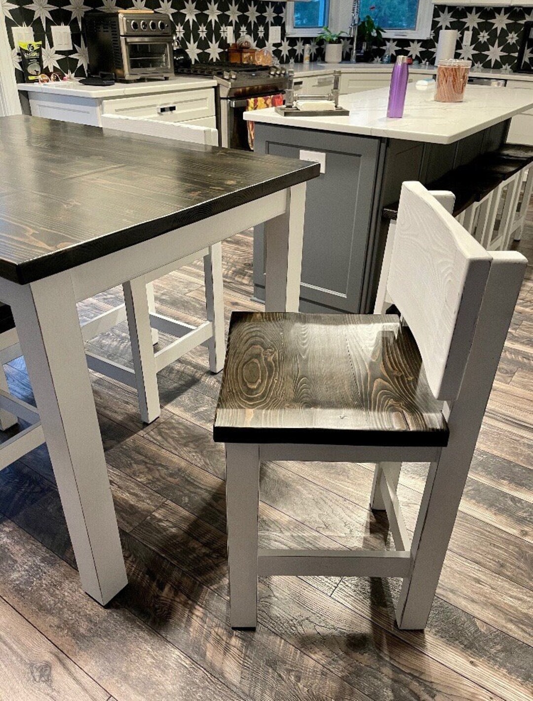 Bar Stool With Back, Wood Pub Stool With Back Rest, Rustic Bar Height ...