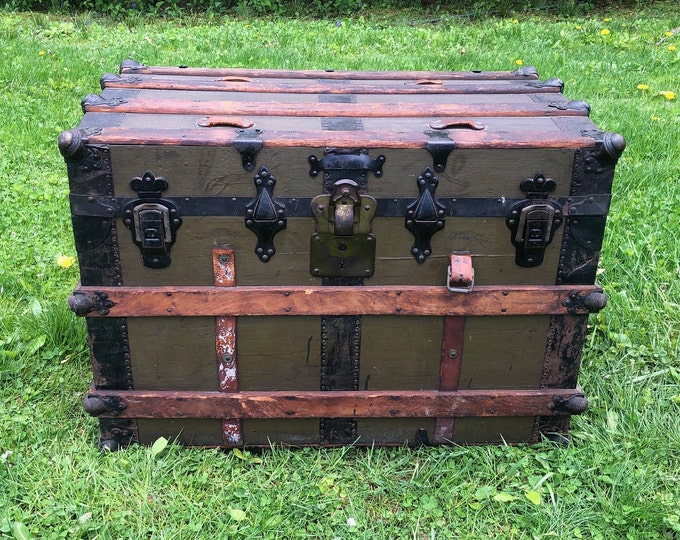 Antique Trunk, Drucker Trunk, Green and Wood Trunk, Foot Locker ...