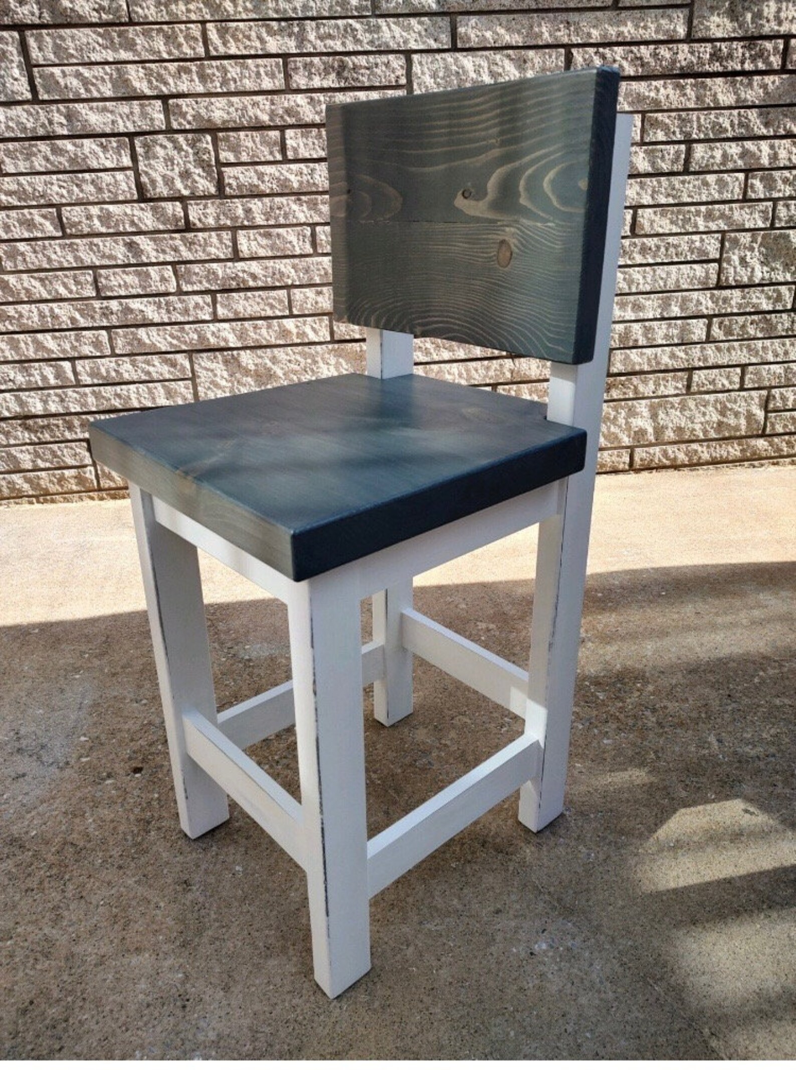 Bar Stool With Back Wood Pub Stool With Back Rest Rustic Bar - Etsy