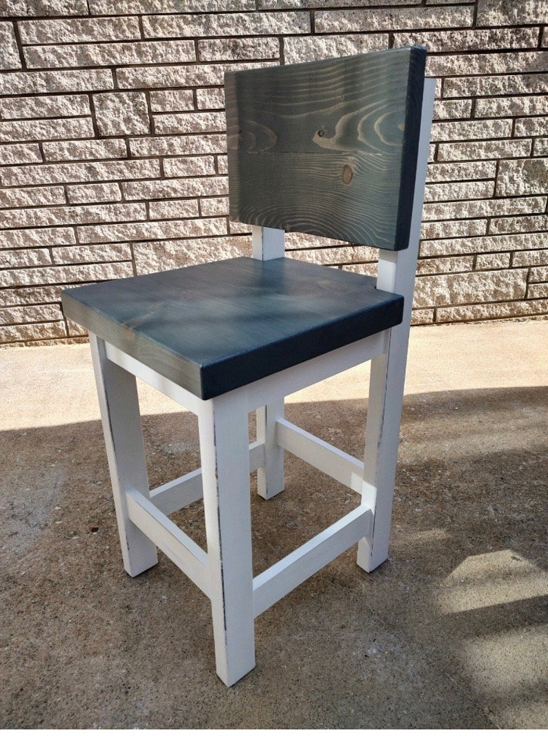 Bar Stool With Back Wood Pub Stool With Back Rest Rustic Bar - Etsy