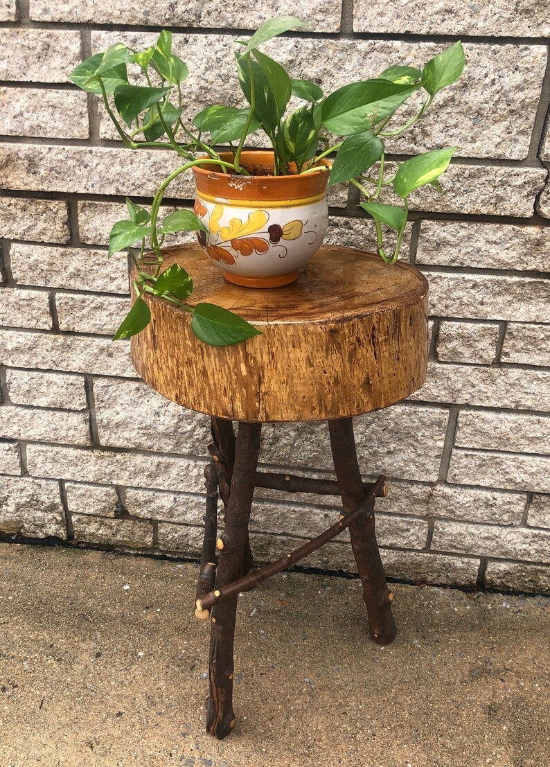 Rustic Wood Slab Stool Unique Side Table 3 Leg Stool Rustic - Etsy