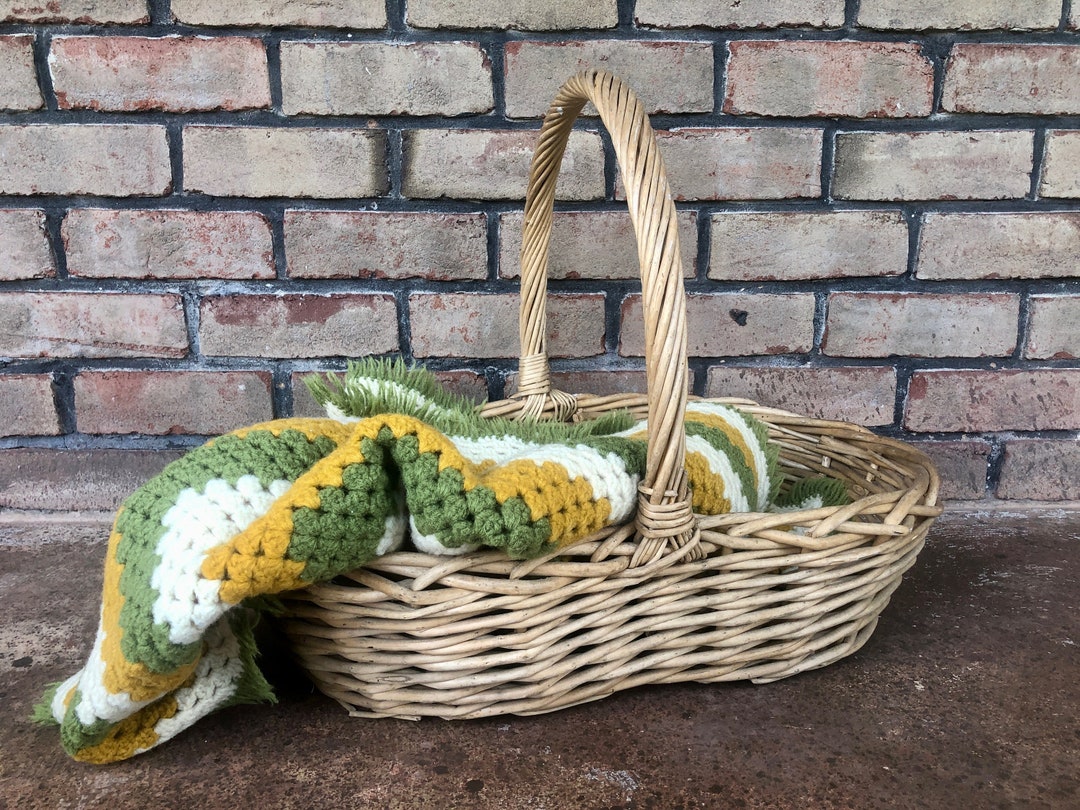 Vintage Large Wicker Basket, Rustic Basket, Gathering Basket, Harvest ...