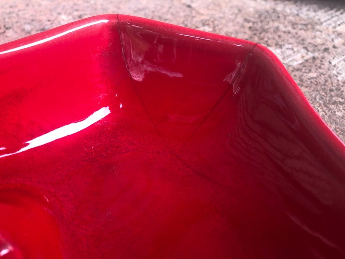 Mid Century Red Ash Tray Large Square Ashtray Wood Grain - Etsy