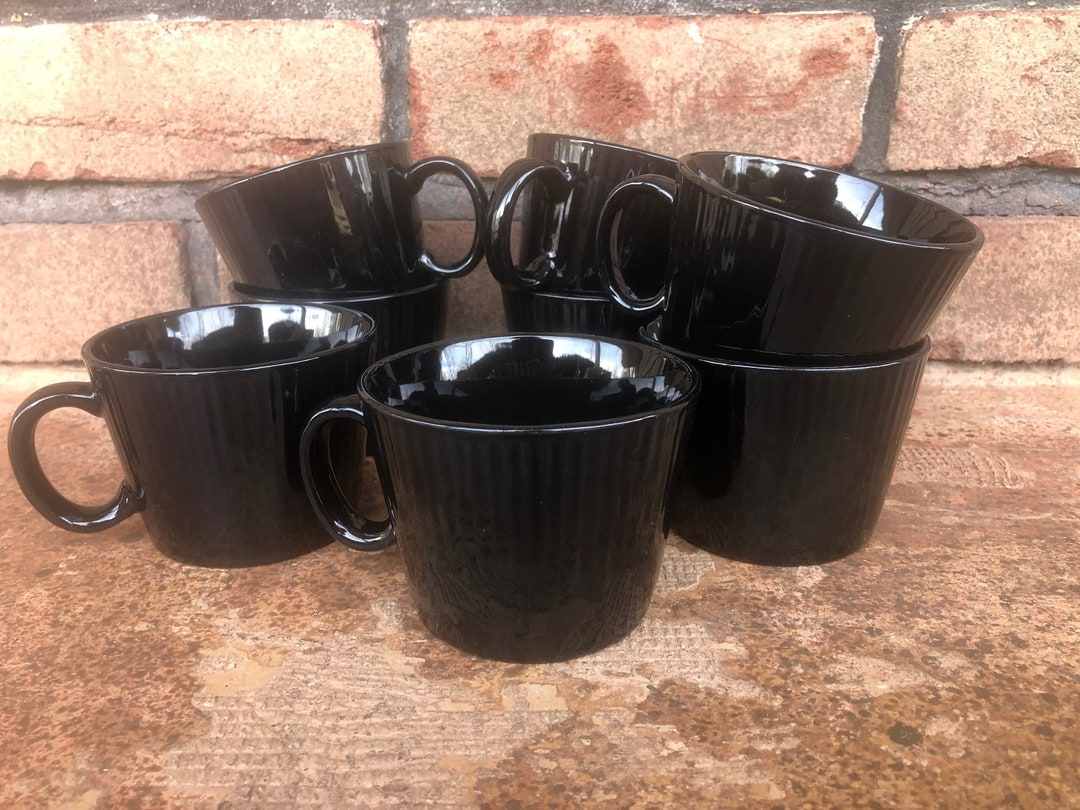 Vintage Black Mug Set of 8, Mid Century, Minimalist Mugs, Vintage Mug ...