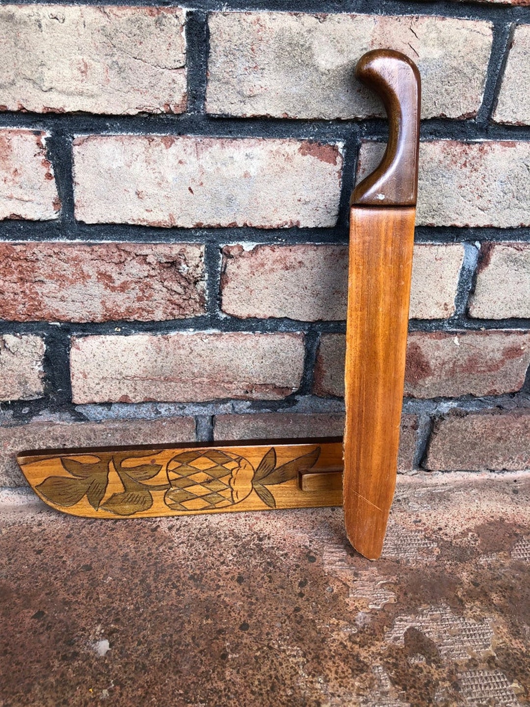 Vintage Decorative Wooden Sword, Haiti, Dagger, Sheath, Engraved ...