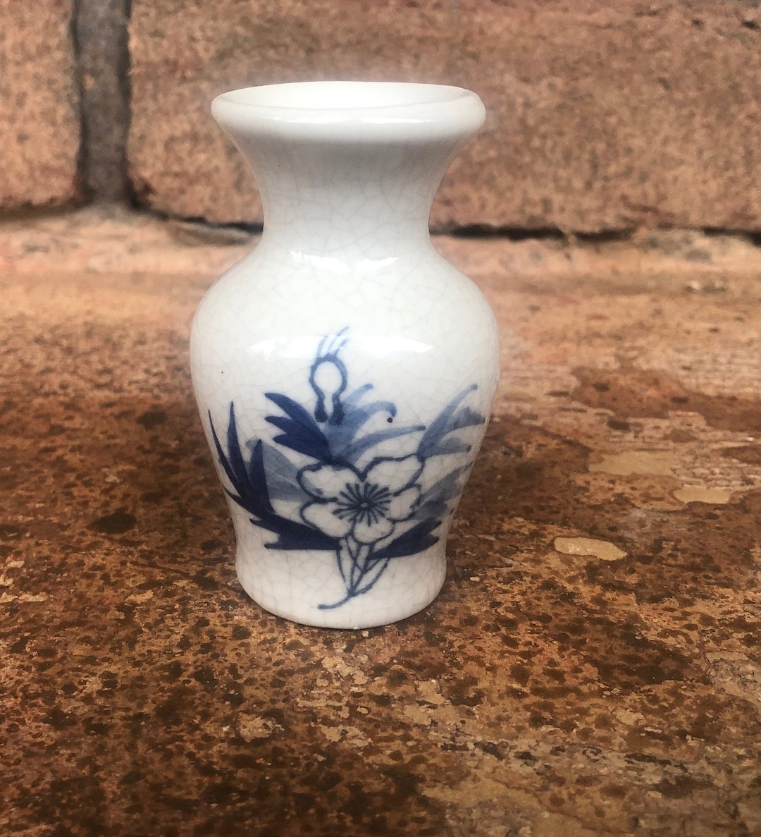 Vintage Mini Blue Flower Vase, Tiny Vase, Blue Flowers, Vintage Mini ...