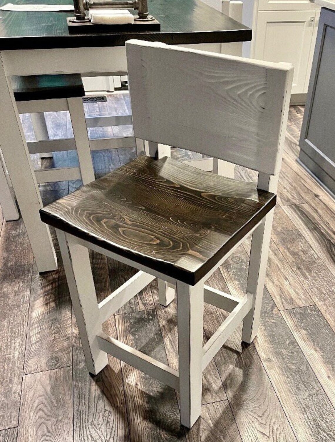 Bar Stool With Back Wood Pub Stool With Back Rest Rustic Bar - Etsy