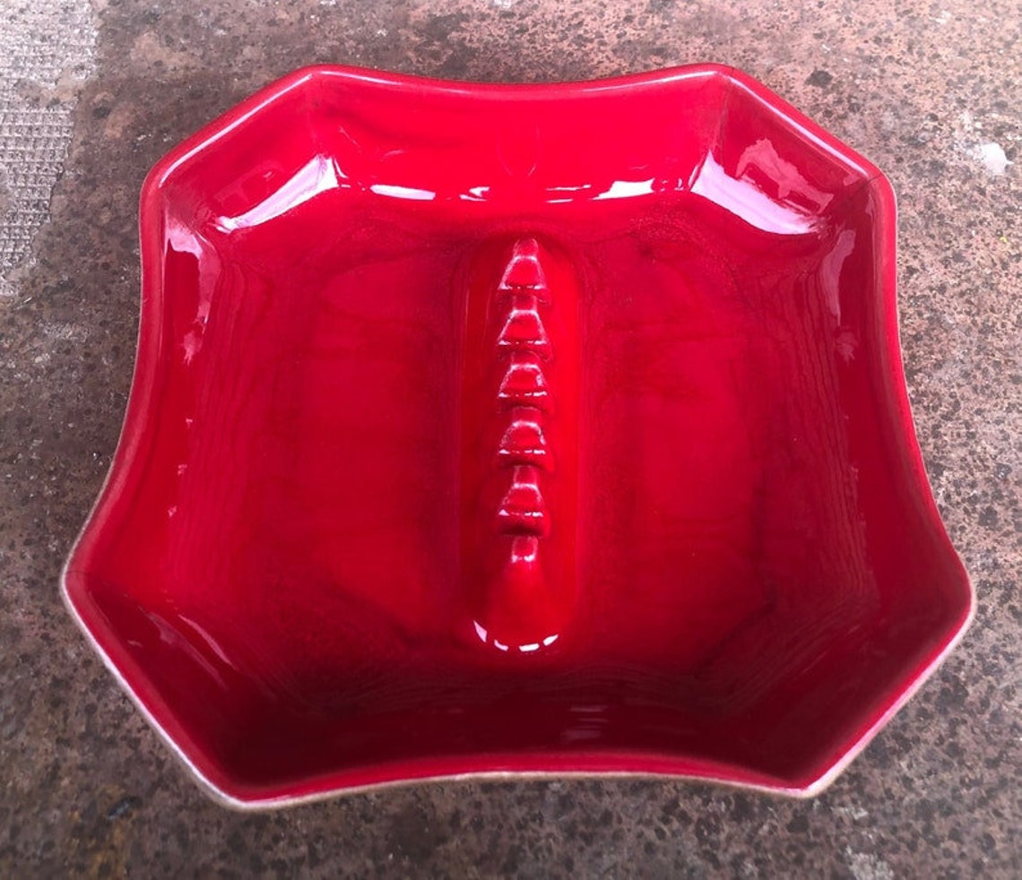 Mid Century Red Ash Tray Large Square Ashtray Wood Grain - Etsy