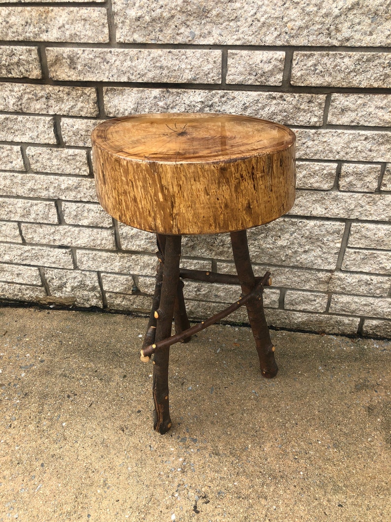 Rustic Wood Slab Stool Unique Side Table 3 Leg Stool Rustic - Etsy
