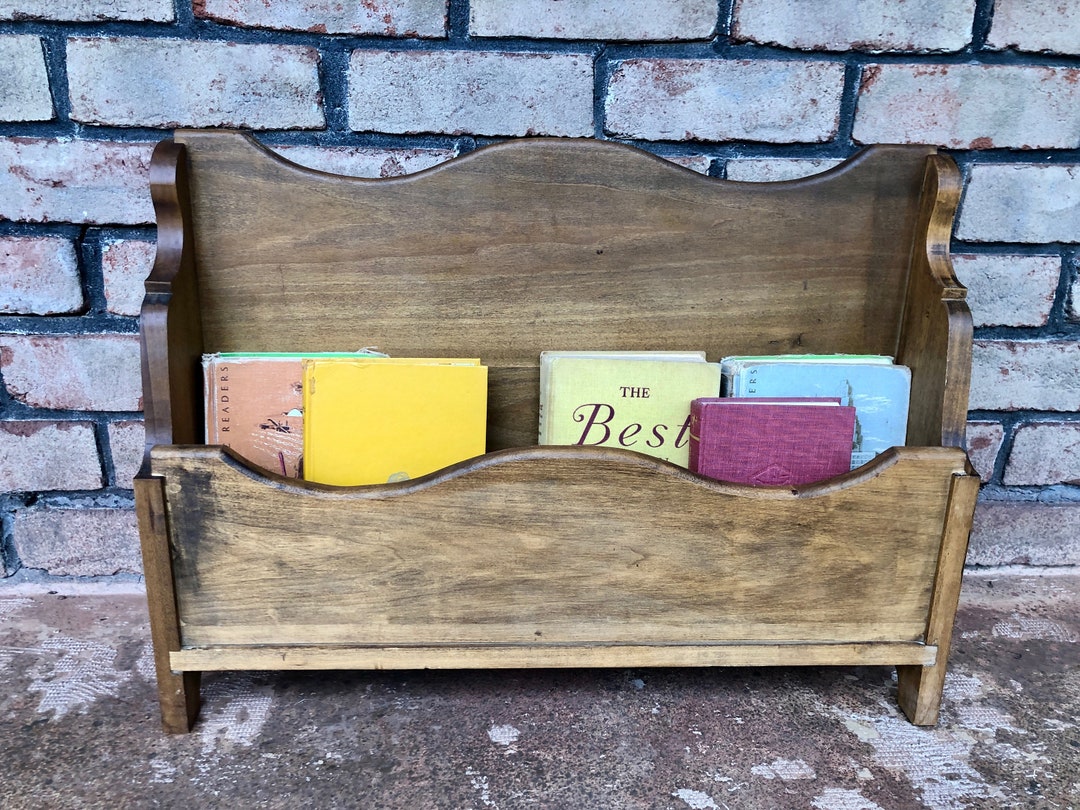 Vintage Wood Book Rack, Free Standing Book Rack, Solid Wood Magazine ...
