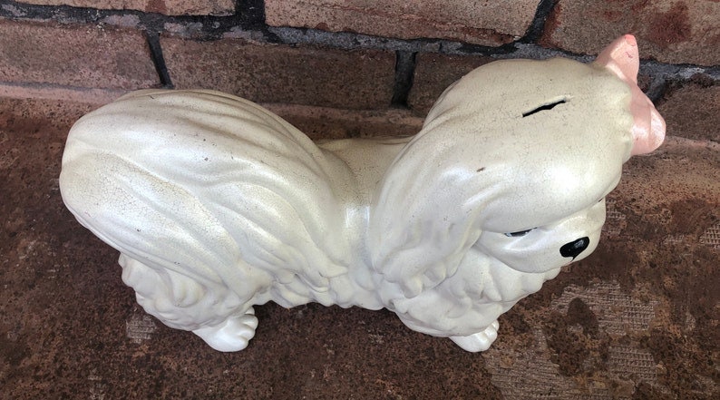 Vintage Large Ceramic Dog Bank White Shih Tzu Figurine - Etsy