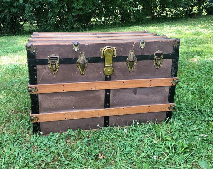 Vintage Trunk, Wood Trunk, Farm House Trunk, Foot Locker, Storage Chest ...
